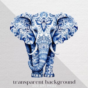 Blue Toile Clipart, Elephant Clip Art, Transparent PNG, Safari Animal ...
