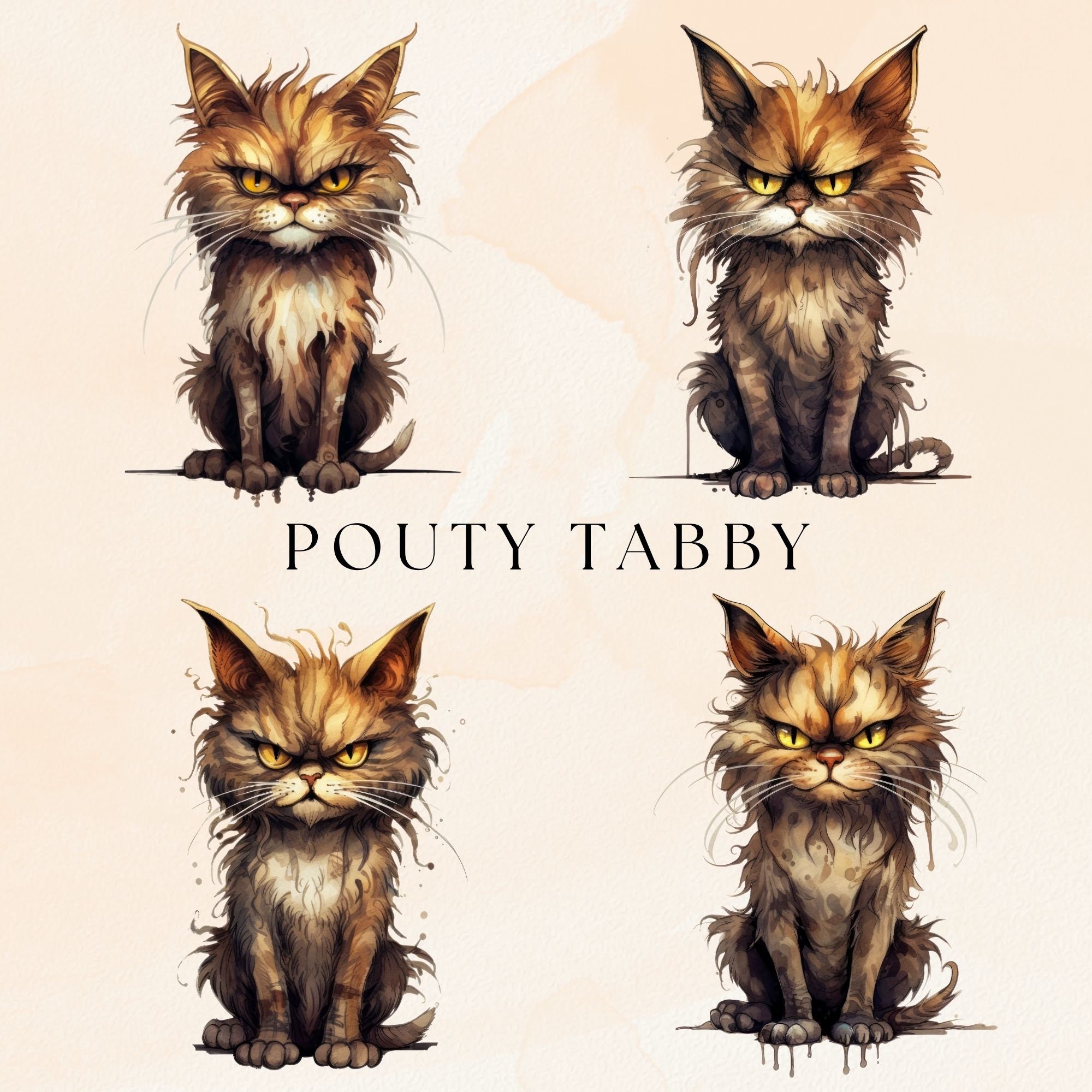 Watercolor Orange Tabby Cat Clipart, Mean Ginger Kittens Clip Art ...