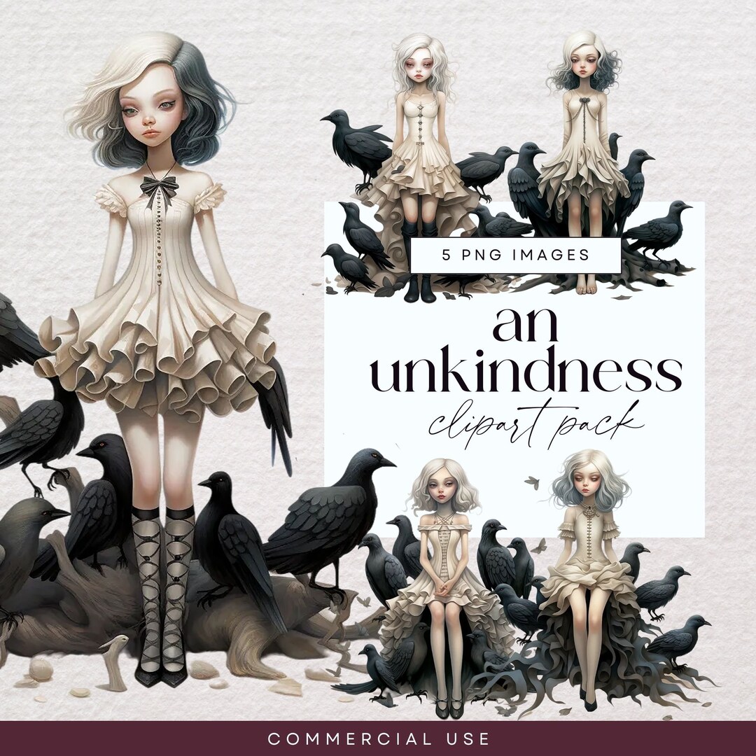 Whimsical Girl Clipart PNG, Gothic Blackbird Paper Dolls, Junk Journal ...