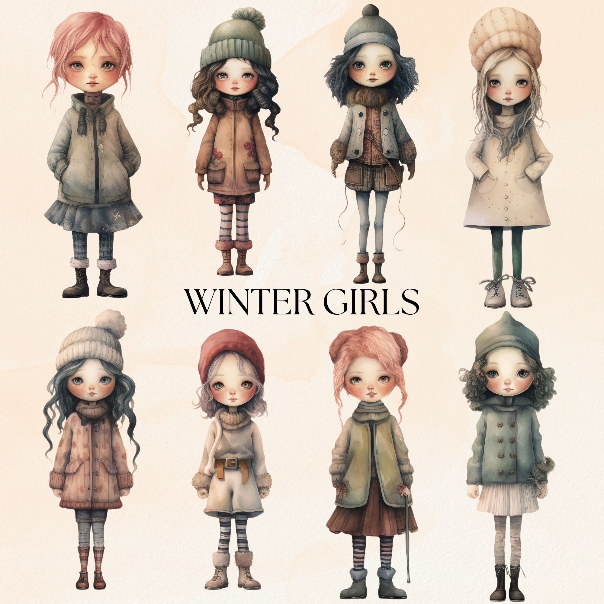 Winter Girls Clip Art Clipart Pack, Transparent Pngs, Junk Journal ...