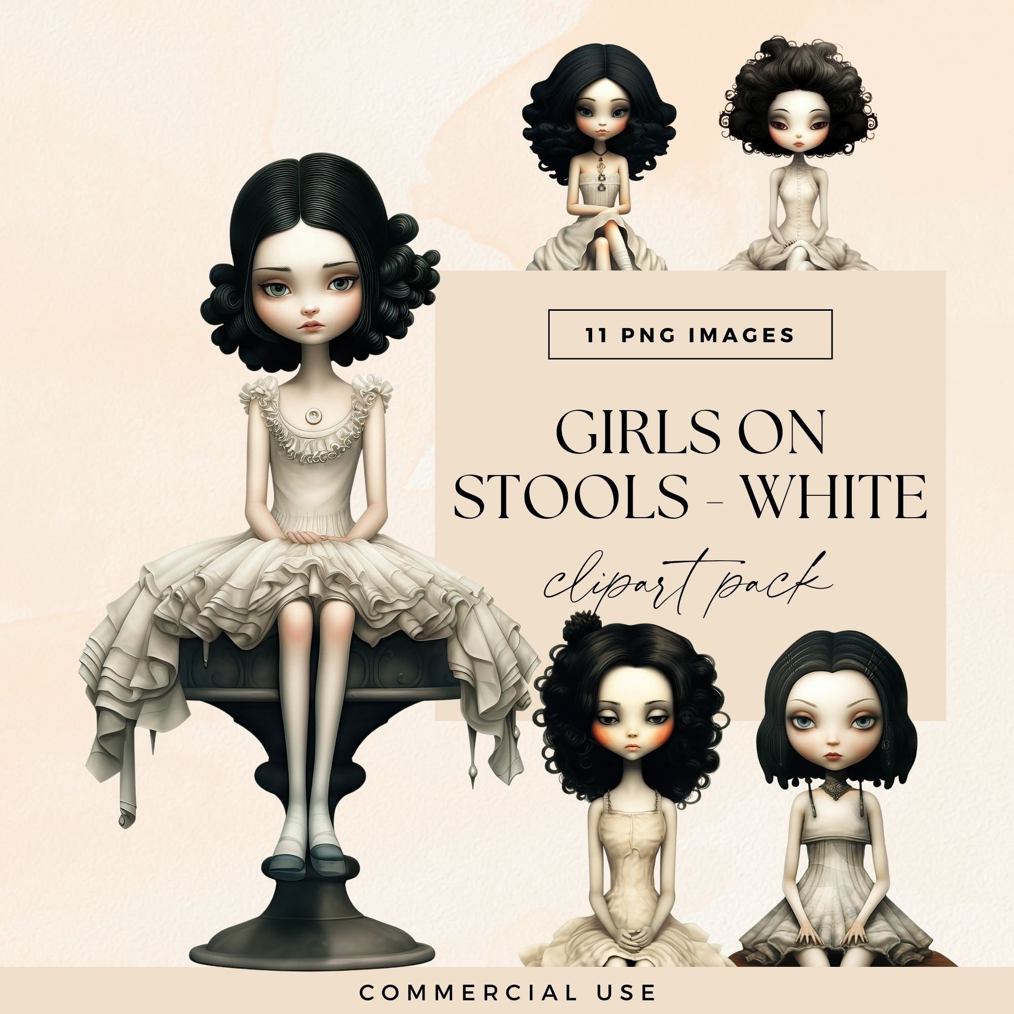 Gothic Doll Clipart, Transparent PNG, Creepy Girl Stool Clip Art, Junk ...