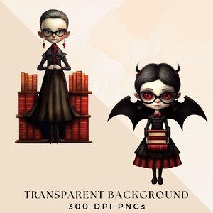 Quirky Librarian Vampires Clipart, Library Book Pile Clip Art, Magical ...