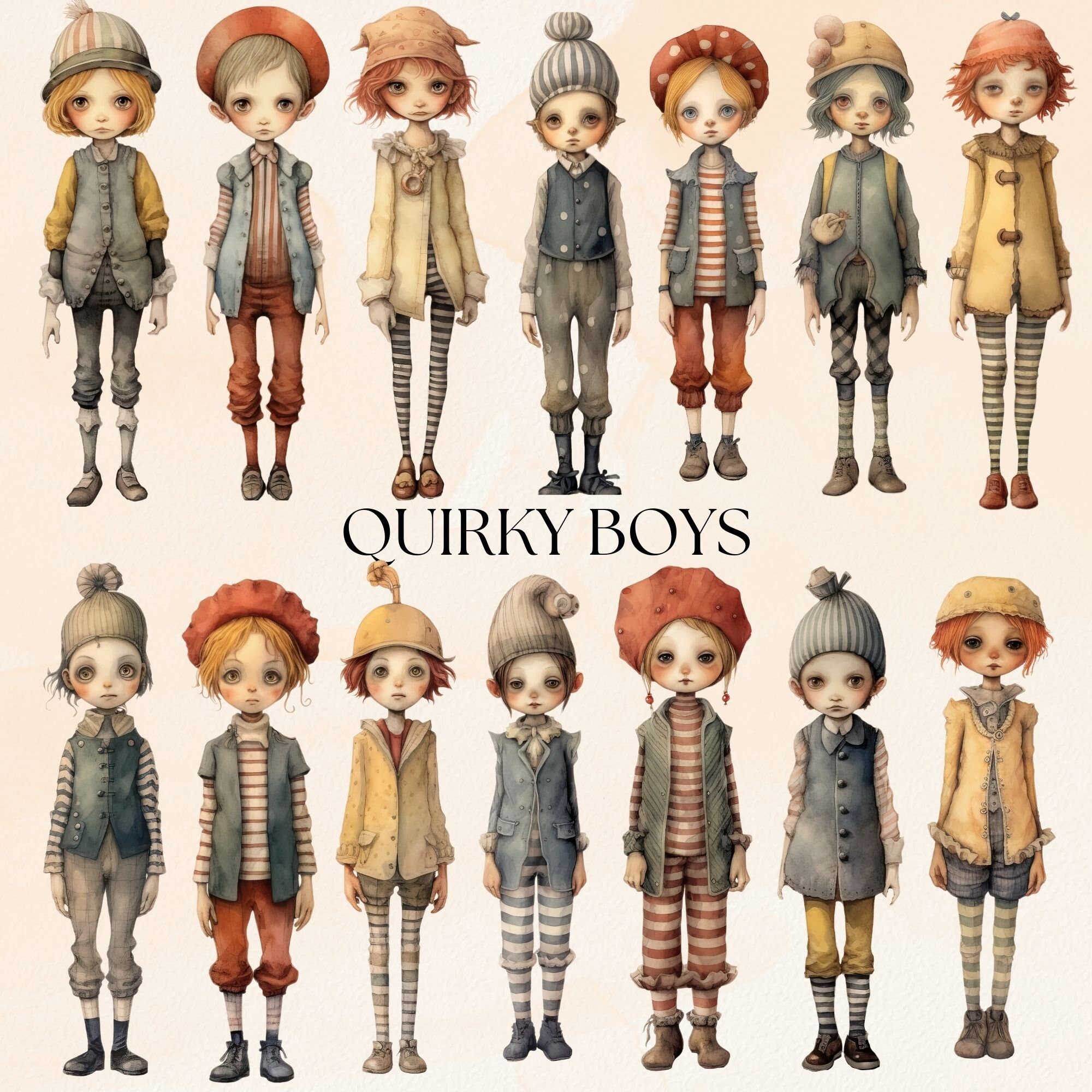 Quirky Boys Clip Art Clipart Pack, Transparent Pngs, Junk Journal ...