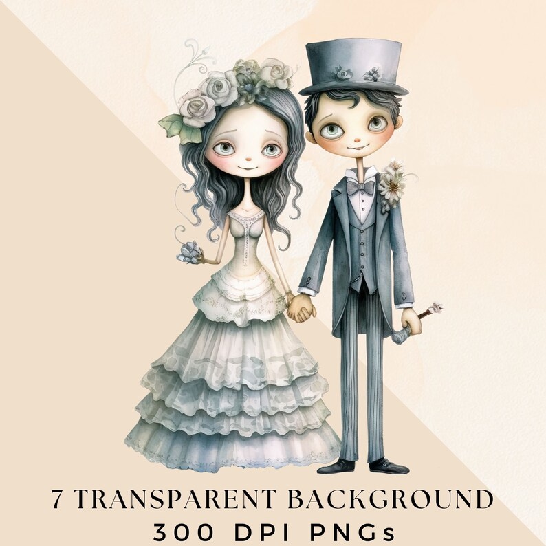 The Quirky Couple Clipart, DIGITAL DOWNLOAD, Wedding Day, Bride and ...