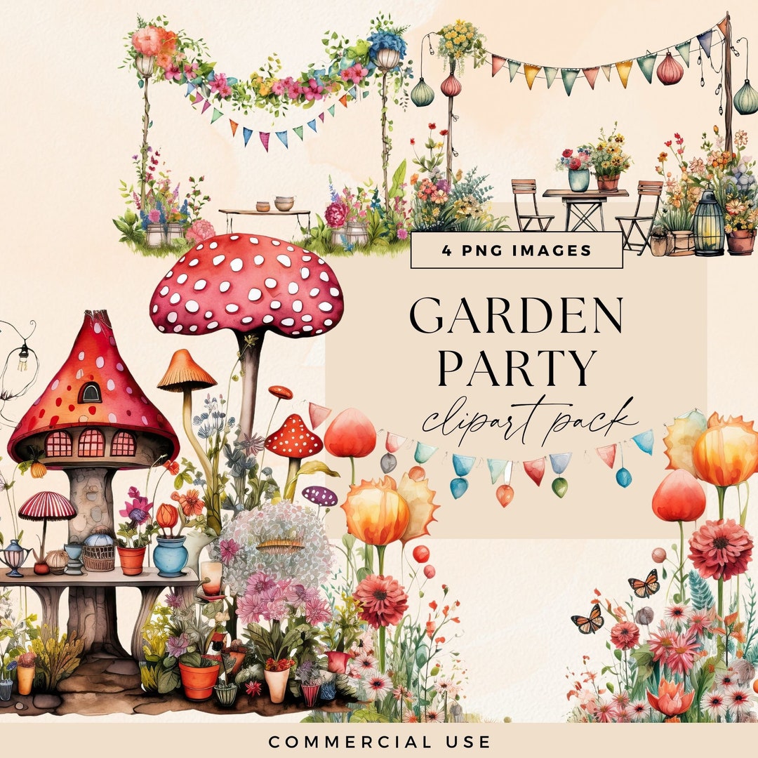 Garden Party Clipart Bundle, Spring Garden Clip Art, Watercolour PNG ...