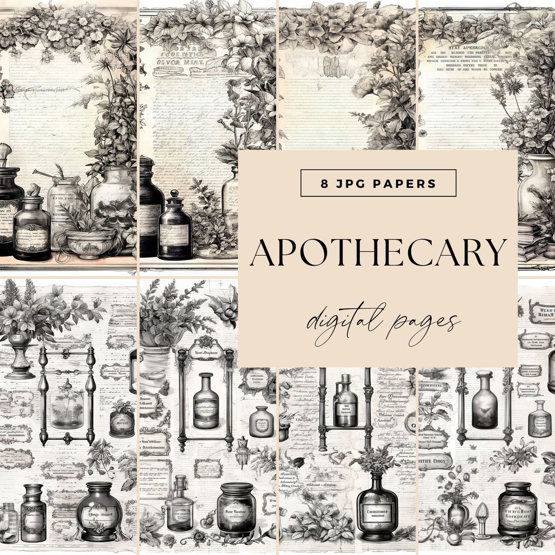 Apothecary Digital Papers, INSTANT DOWNLOAD, Vintage Junk Journal Pages ...