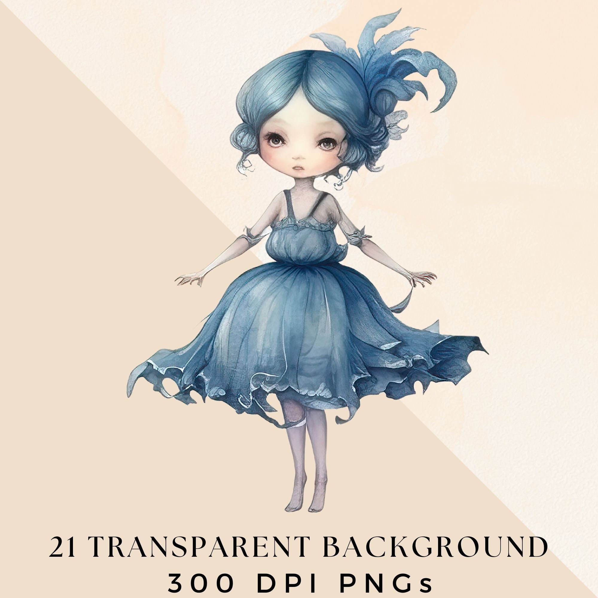 Blue Fairies Clip Art Clipart Pack Transparent Pngs - Etsy