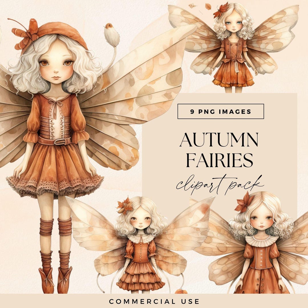 Fall Fairy Girl Clipart Pack, PNG, Watercolor Autumn Winged Dolls ...