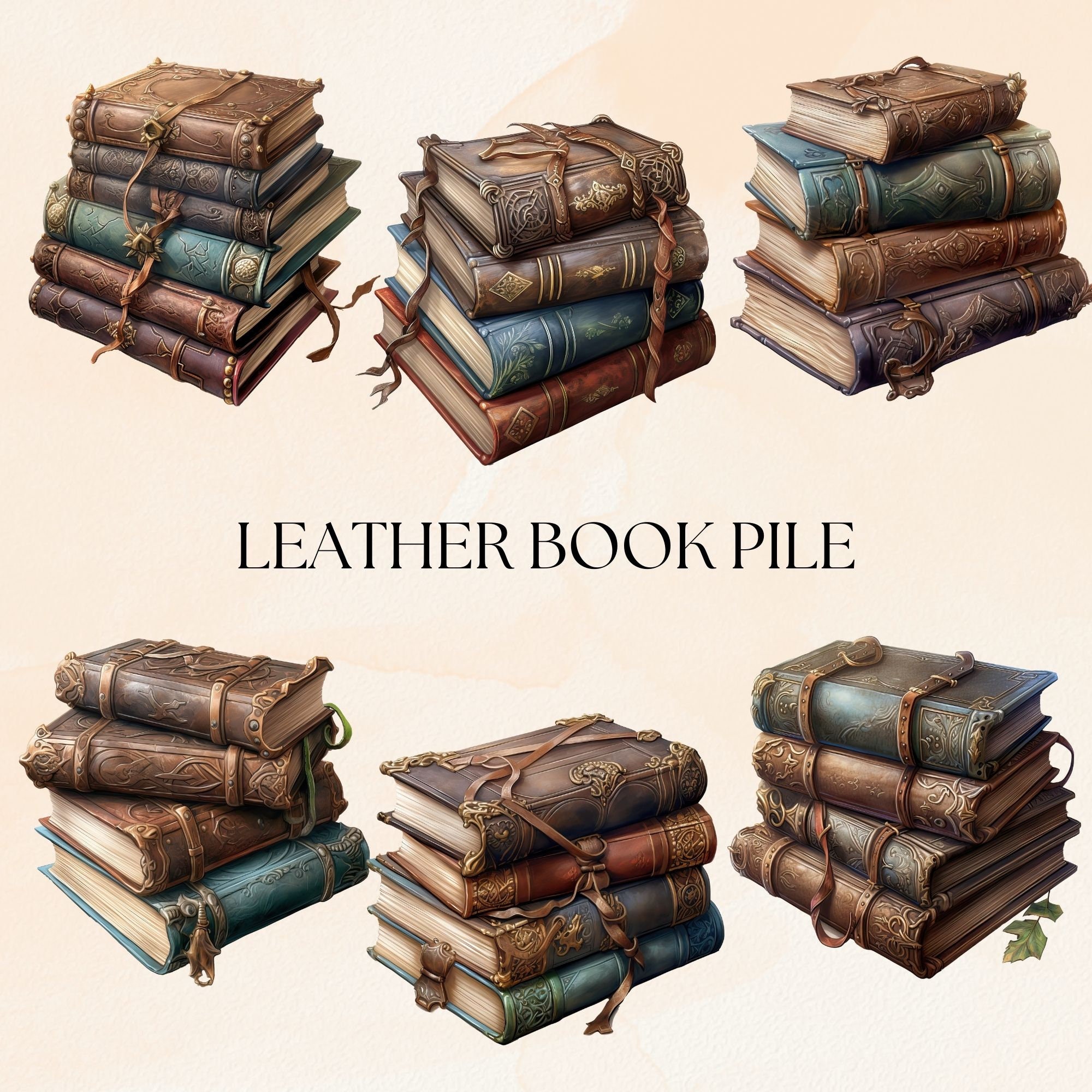 Vintage Books Clip Art Pack, Library Clipart, Leather Book Pile Reading ...