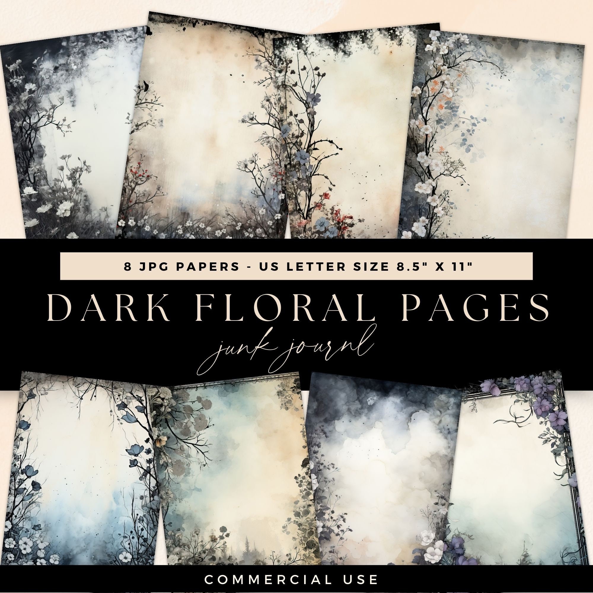 Gothic Floral Border Junk Journal Kit Victorian Dark Flower - Etsy