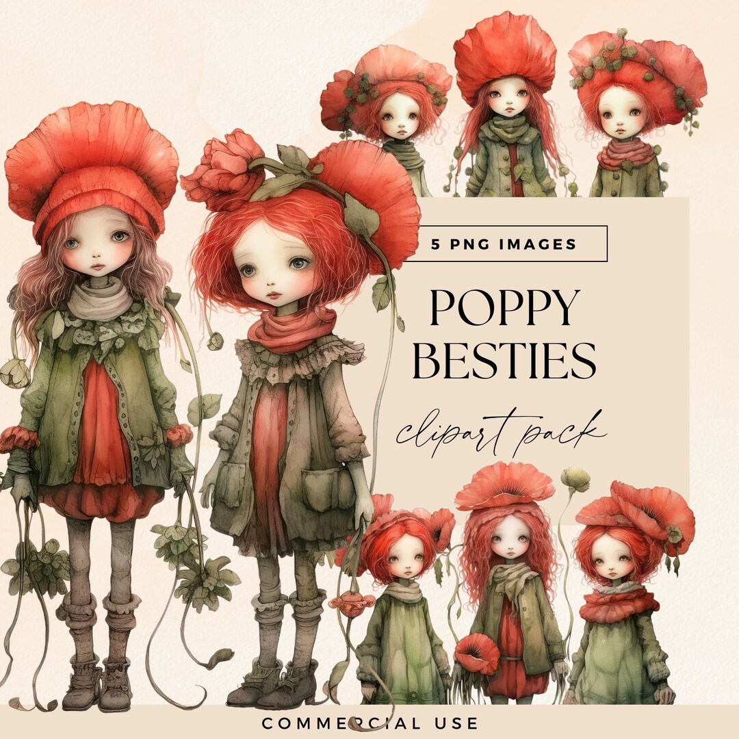 Best Friends Clipart PNG, Poppy Girls Clip Art Pack, Cute Garden Dolls ...