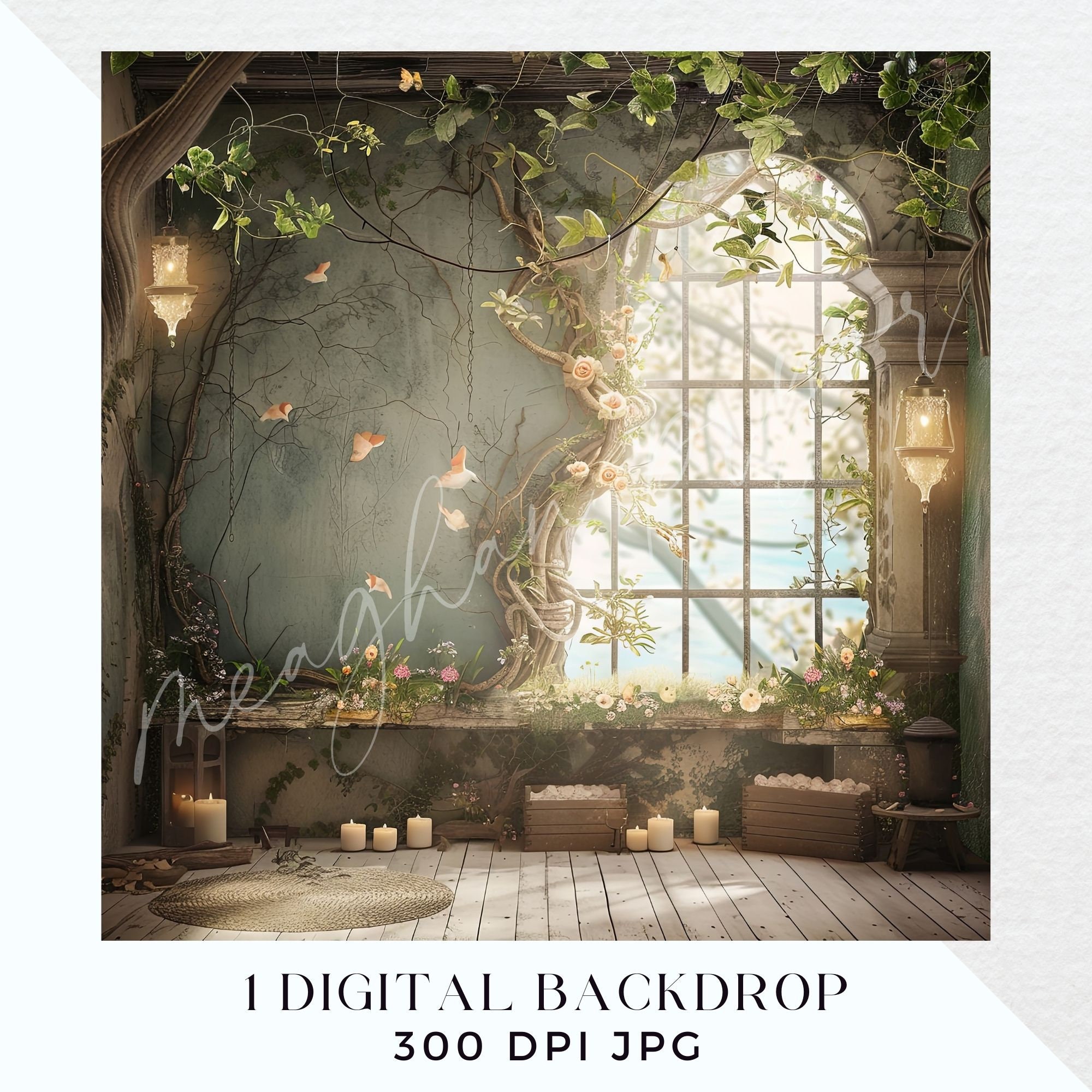 Spring Window Backdrop Digital, DOWNLOAD, Whimsical Scene Photography ...