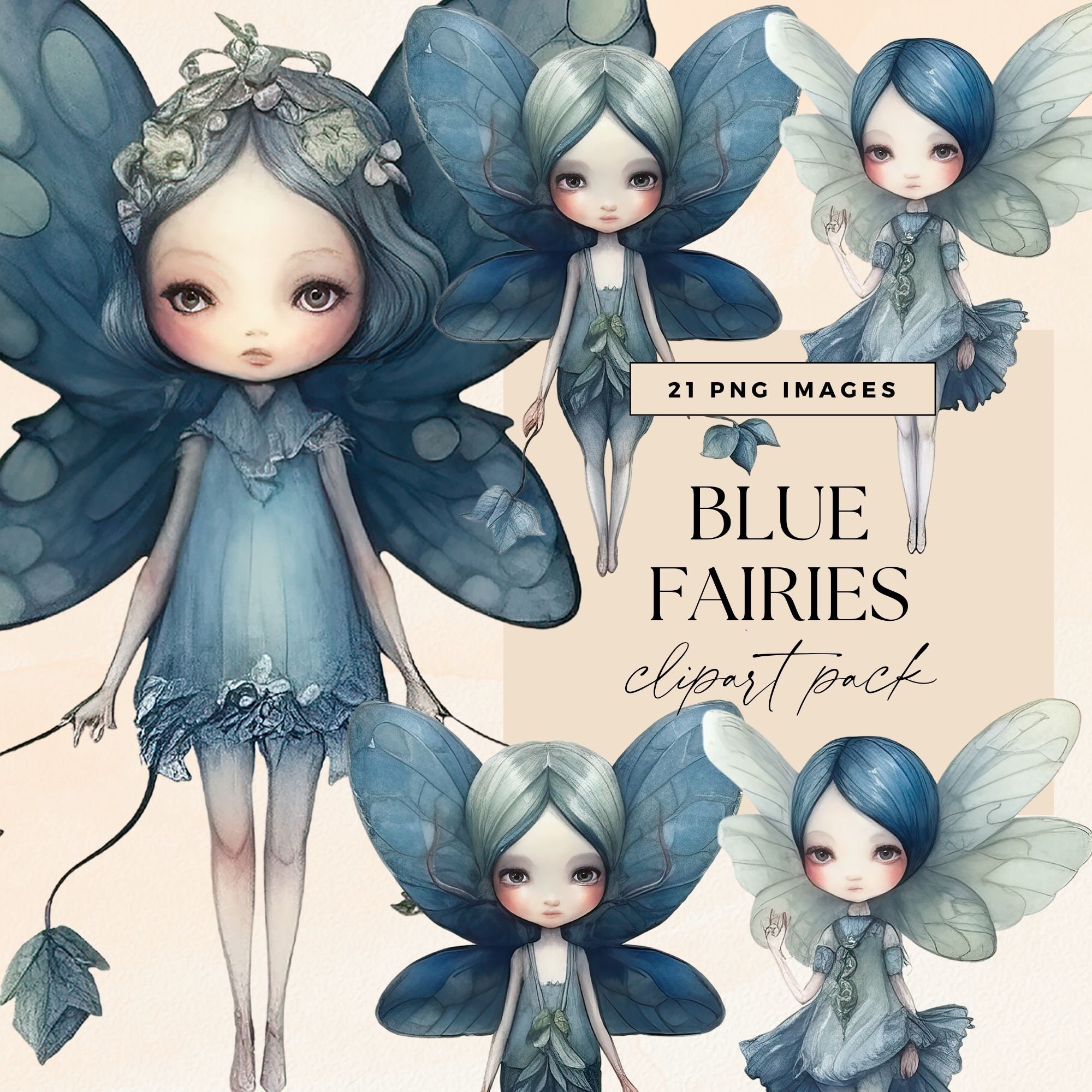 Blue Fairies Clip Art Clipart Pack Transparent Pngs - Etsy