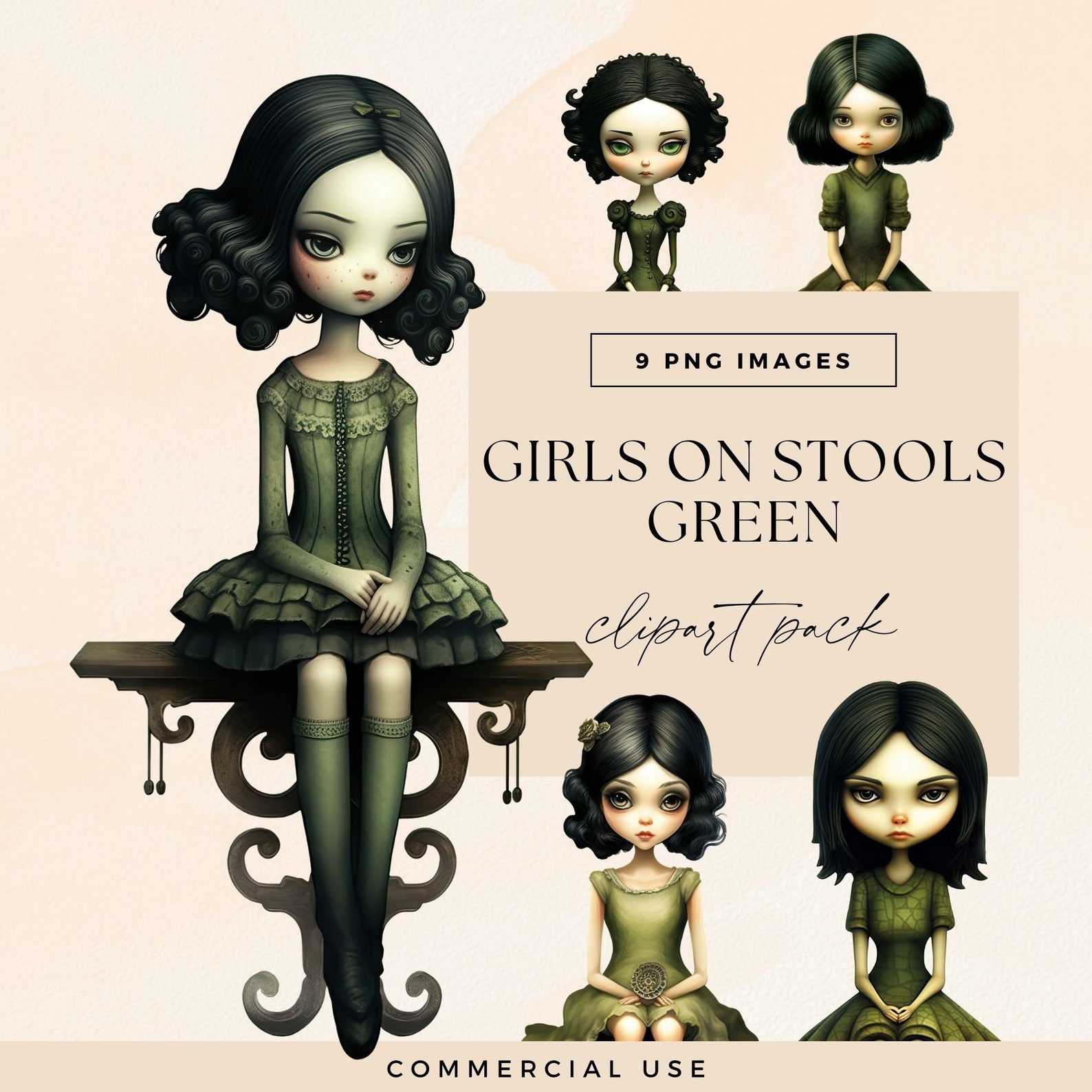 Gothic Doll Clipart, Transparent PNG, Creepy Girl Stool Clip Art, Junk ...