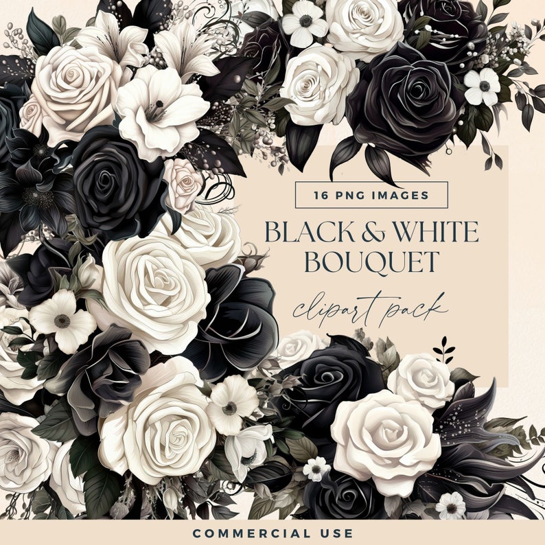 Gothic Flower Bouquet Clipart, Transparent Pngs, Black White Roses ...