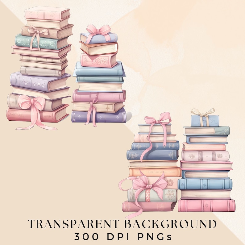 Pretty Bow and Books Baby Shower Clipart Pack, Pile of Books for Baby ...