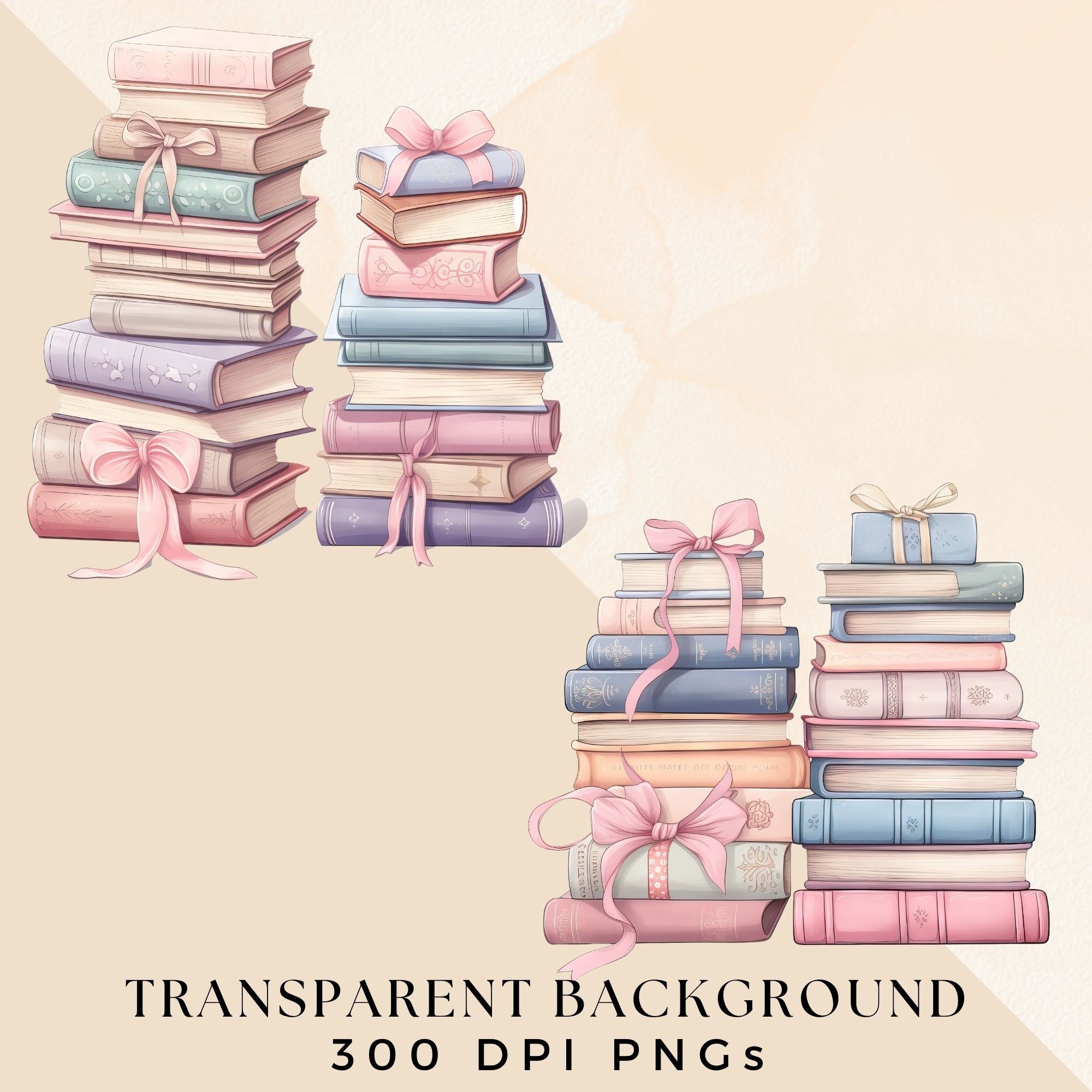 Pretty Bow and Books Baby Shower Clipart Pack, Pile of Books for Baby ...