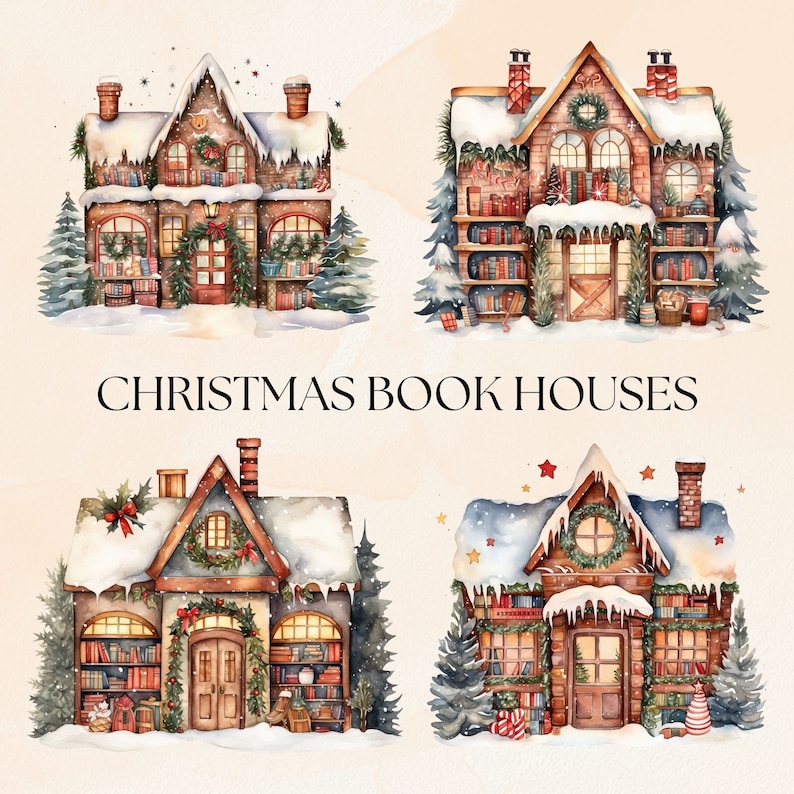 Christmas House Clipart Decorated Xmas Whimsical Houses - Etsy