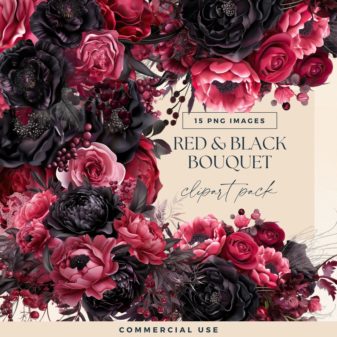 Gothic Flower Bouquet Clipart, Transparent Pngs, Black Red Roses ...