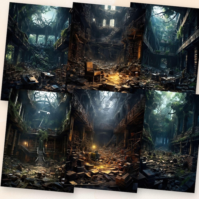 Post Apocalyptic Library Digital Papers, INSTANT DOWNLOAD, Book Lover ...