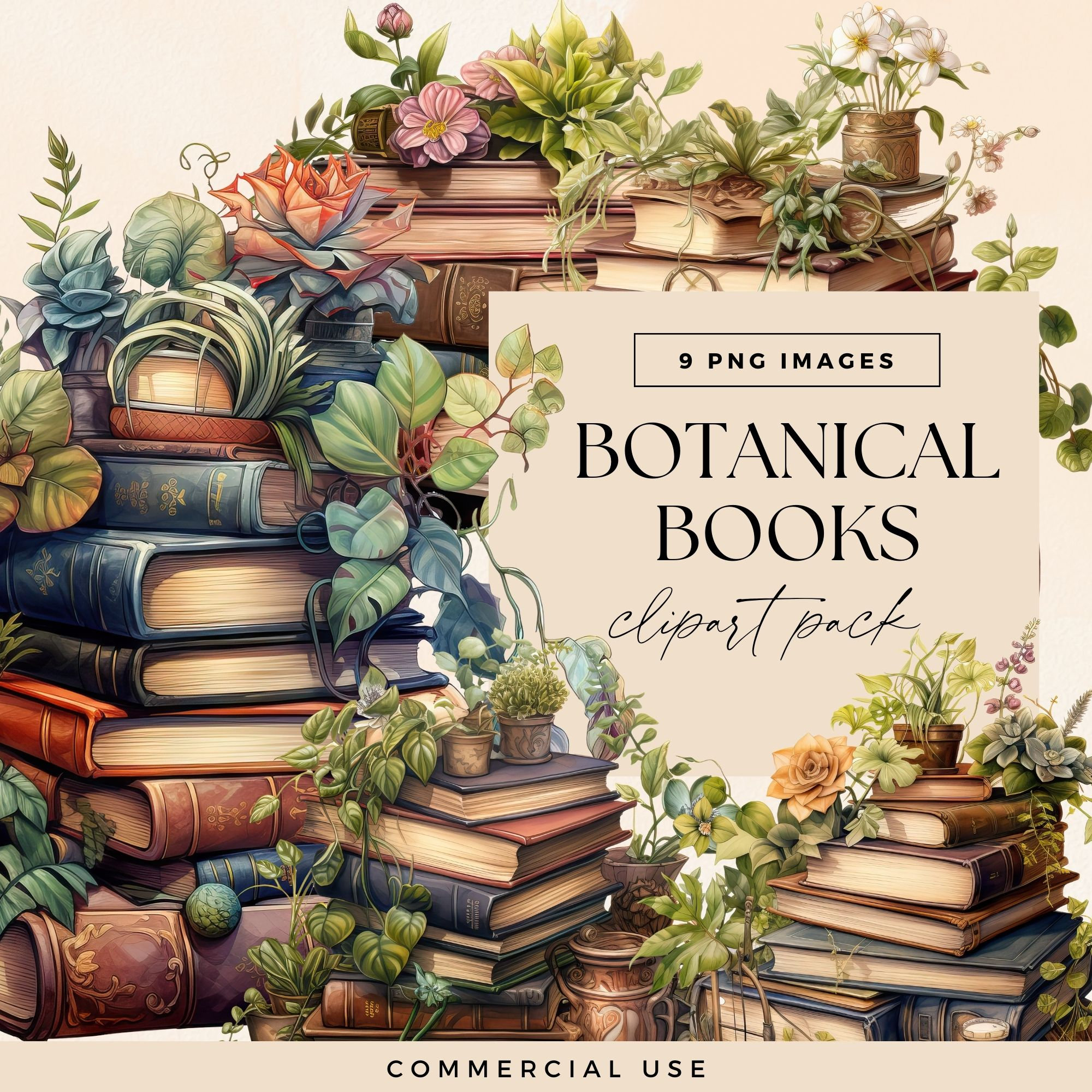 Botanical Books Clip Art Pack, Library Clipart, Plants Reading Graphics ...