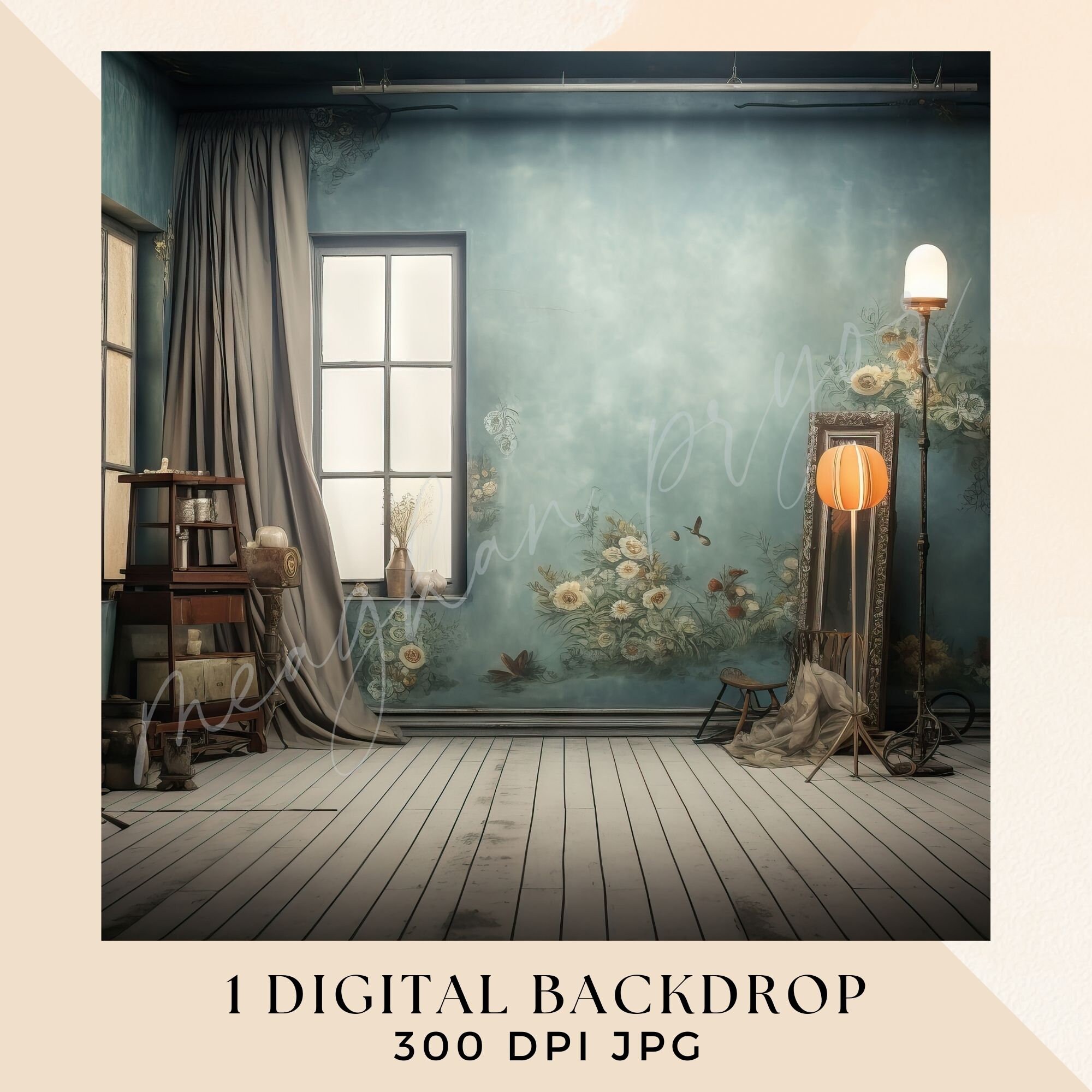 Blue Room Backdrop Digital, INSTANT DOWNLOAD, Whimsical Photography ...