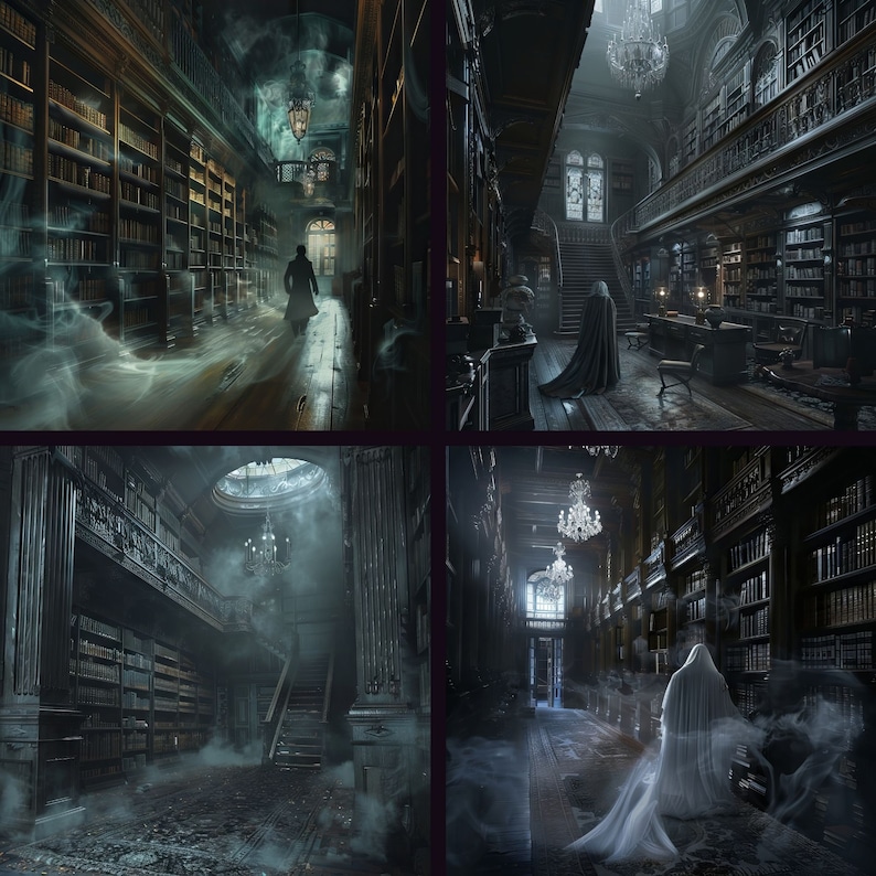 Spooky Library Junk Journal, Dark Backdrop Paper, Digital Download ...