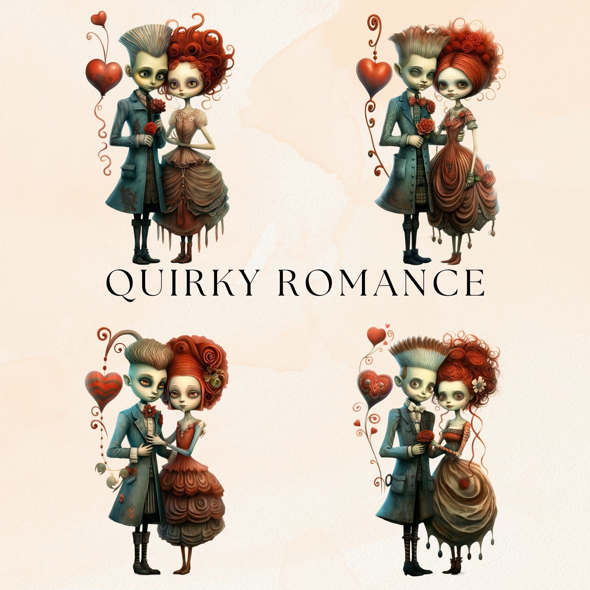 Whimsical Valentine Clipart, Transparent PNG, Quirky Wedding Couple ...