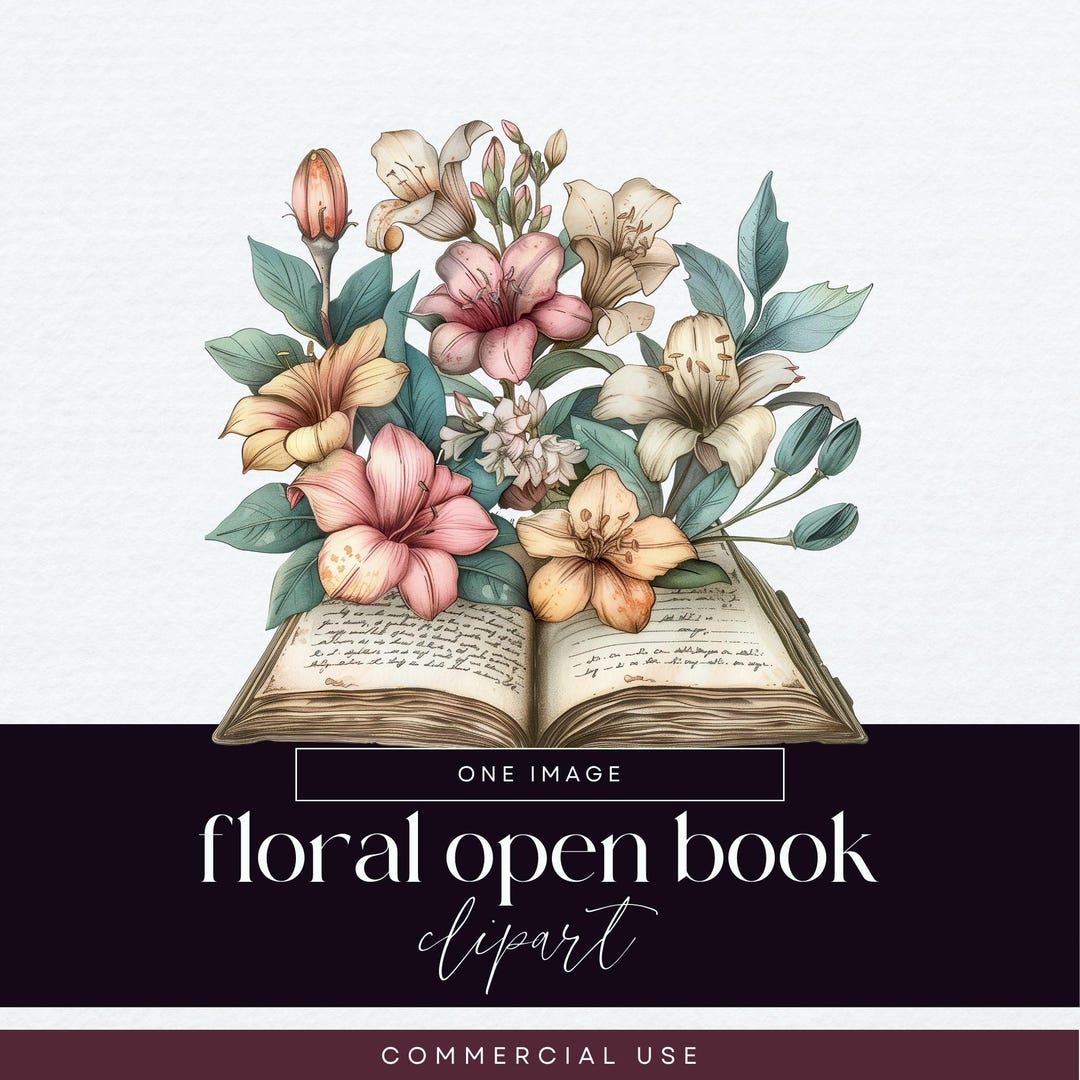 Flower Open Book Clipart, Reading Clip Art, Transparent PNG, Floral ...