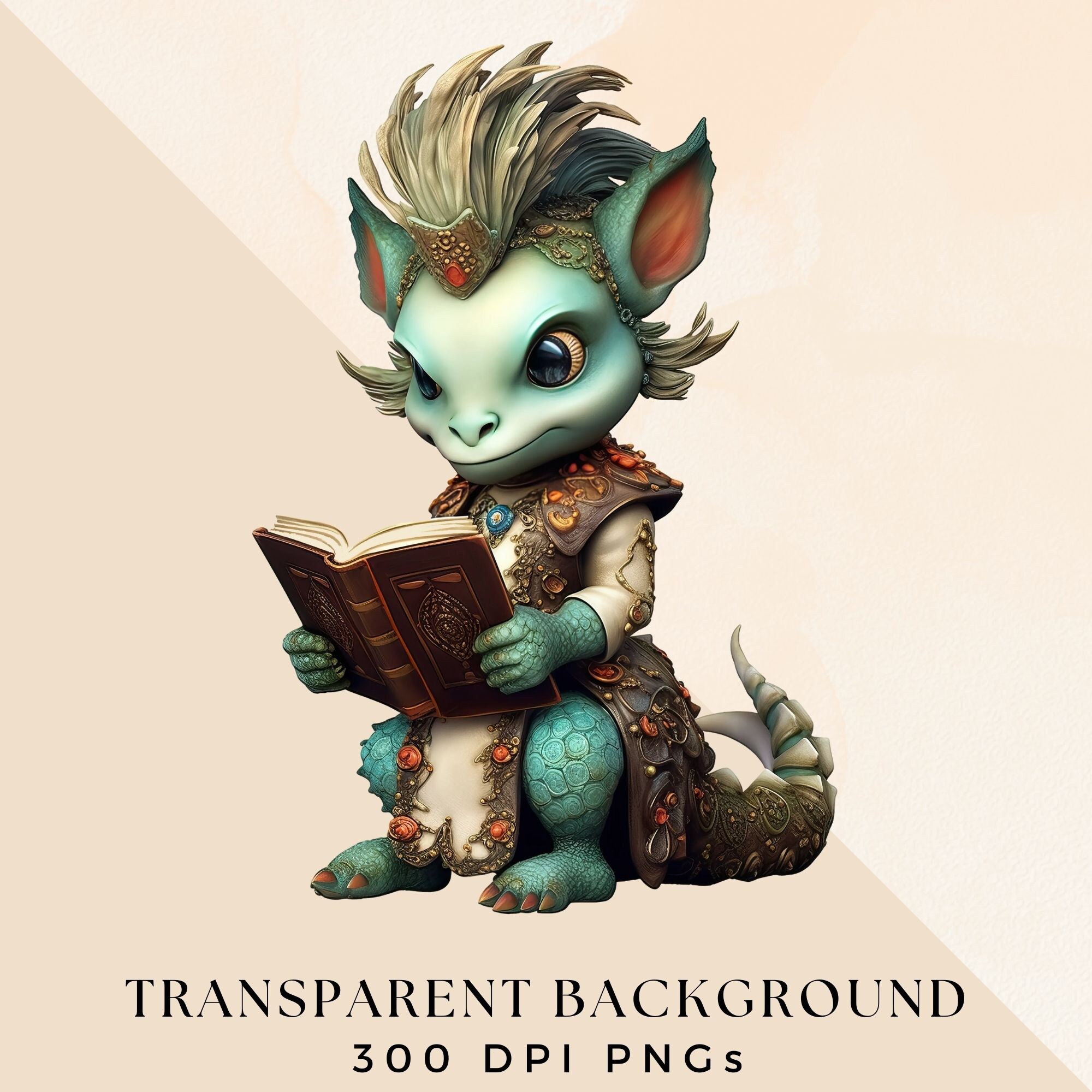 Quirky Dragon Librarian Clipart, Fantasy Book Pile Clip Art, Magical ...