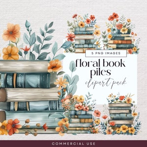 Flower Book Stack, Reading Clip Art, Transparent PNG, Floral Book Pile ...