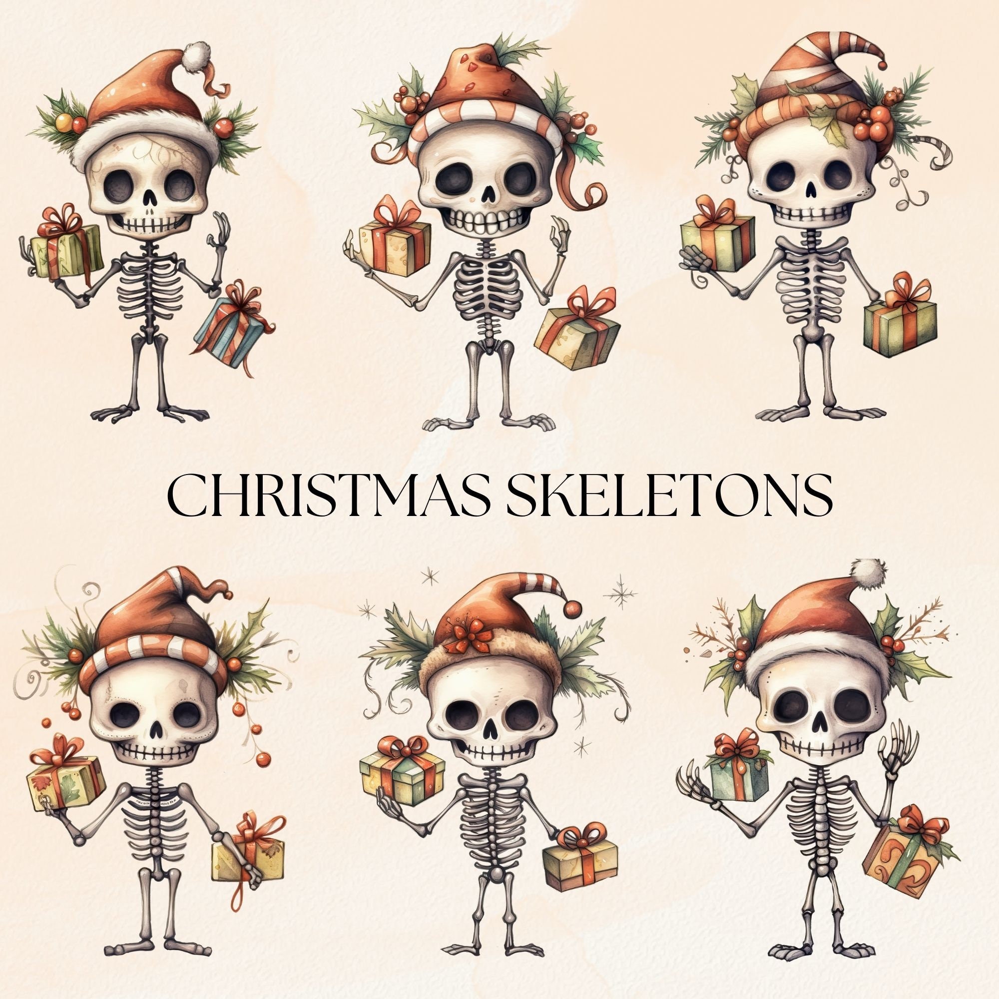 Skeleton Christmas Png Clipart Bundle Xmas Characters Clip - Etsy