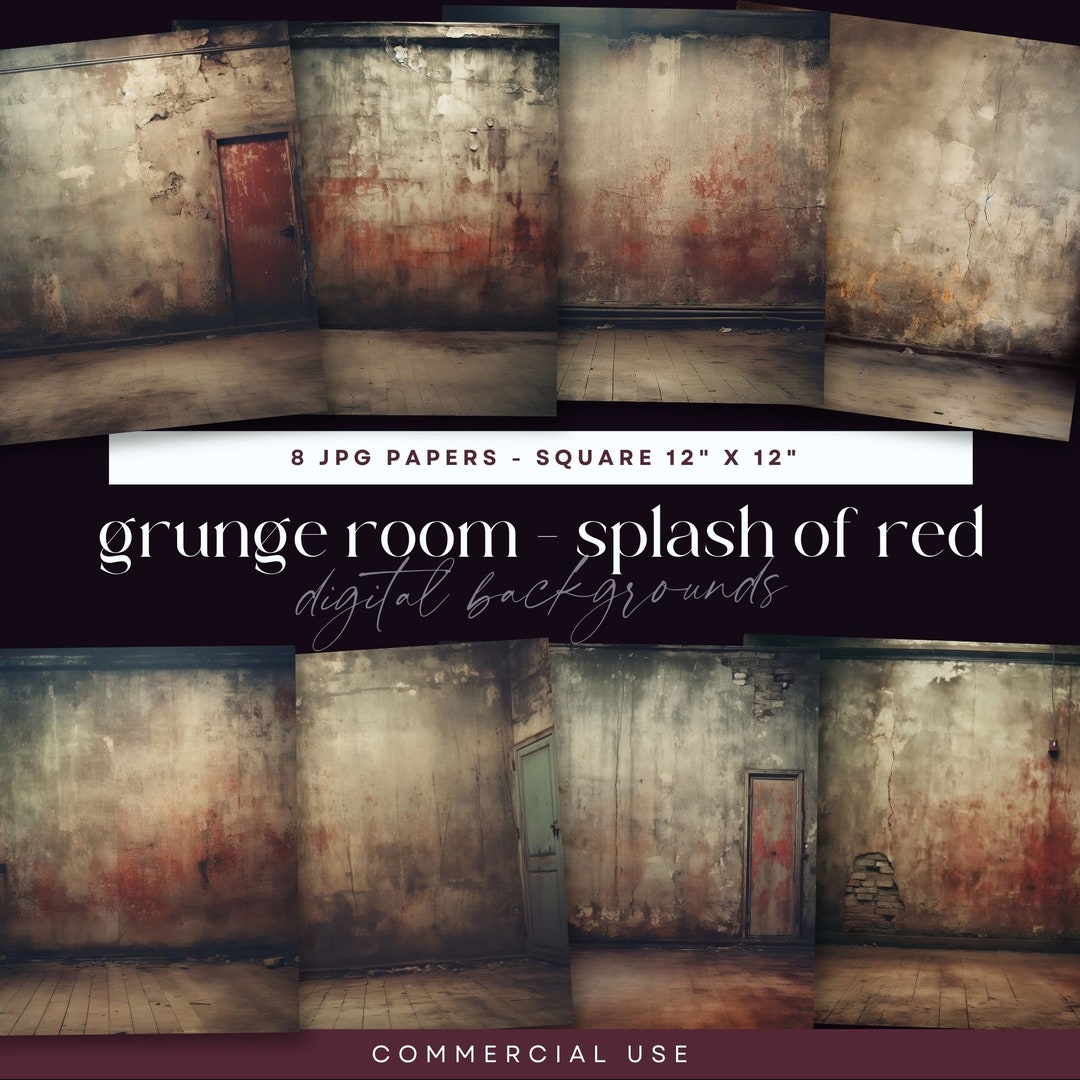 Red Grunge Studio Backdrop, Old Wall Digital Background, Urban Overlay ...