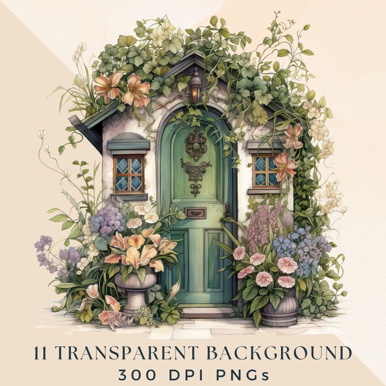 Fairy Door Clipart Bundle, Secret Garden Clip Art, Watercolour PNG ...