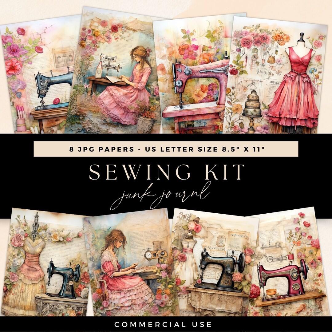 Sewing Junk Journal Pages, Seamstress Scrapbooking Page, Digital ...