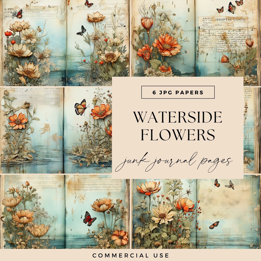 Junk Journal Flowers Papers, Double Pages, Vintage Paper Wildflowers ...