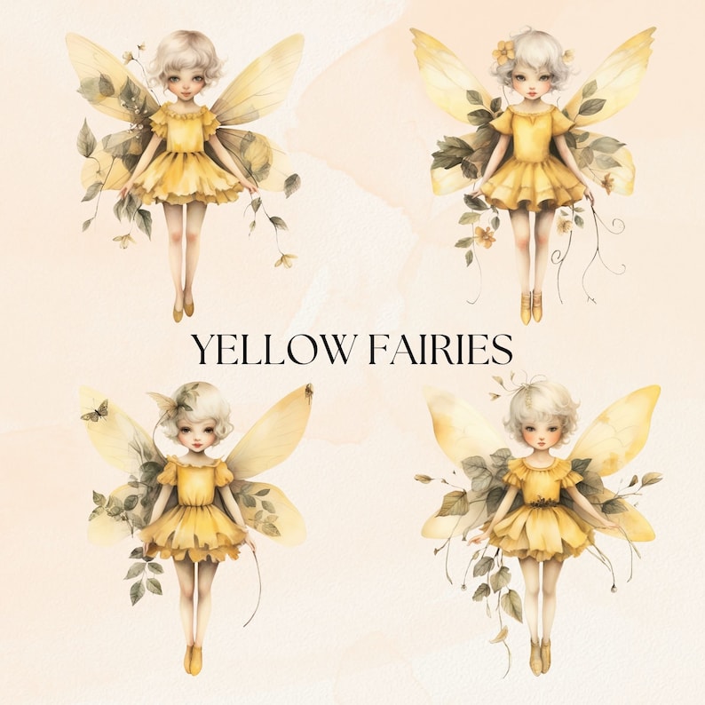 Yellow Fairies Clip Art Clipart Pack, Transparent Pngs, Watercolour ...