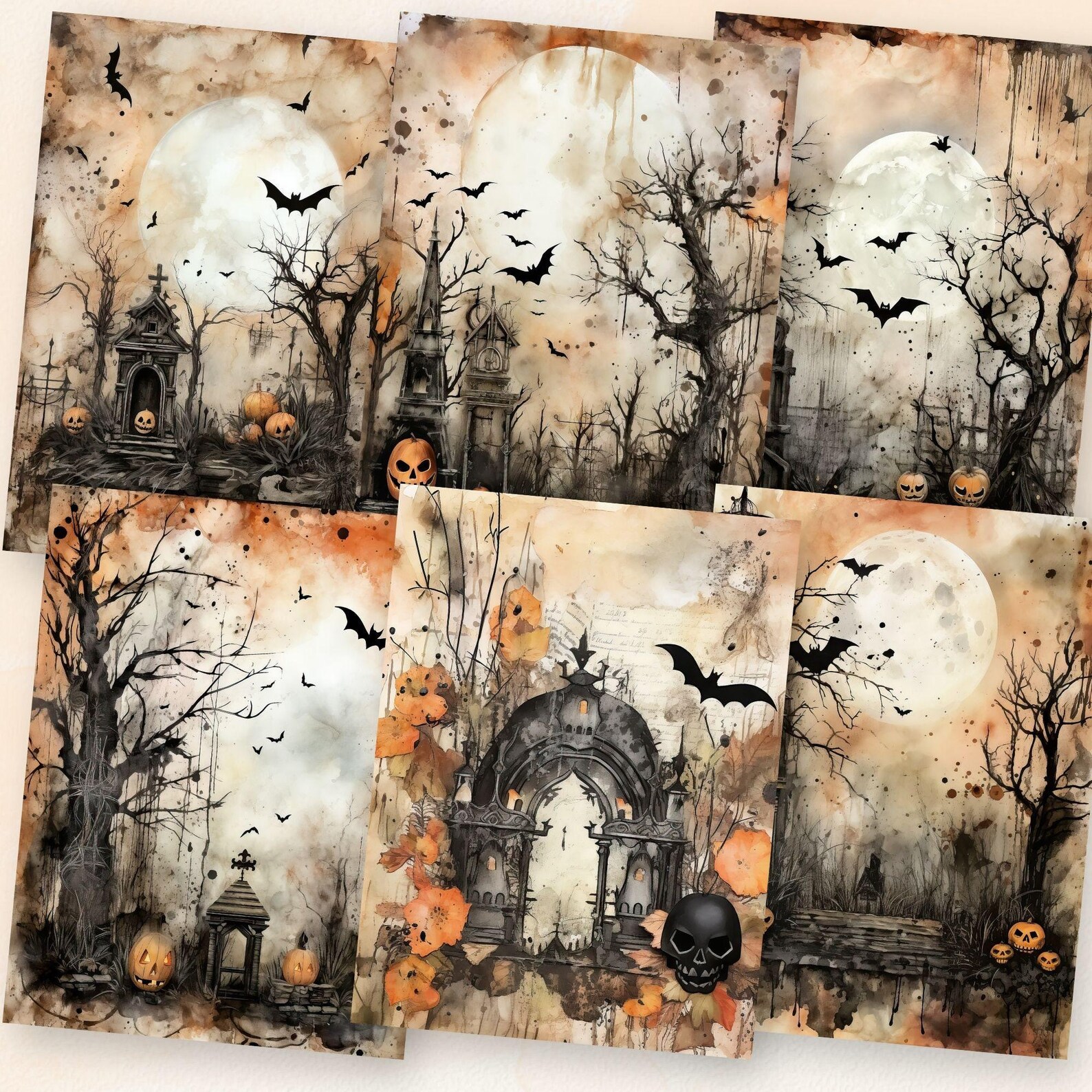 Halloween Digital Papers, INSTANT DOWNLOAD, Vintage Graveyard, Junk ...