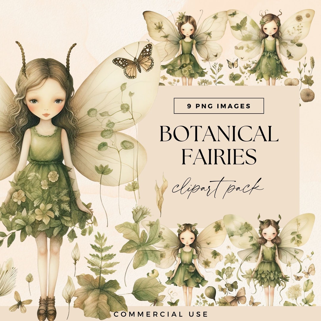 Cute Fairies Clipart Pack, PNG, Watercolor Forest Fairy Dolls, Forest ...