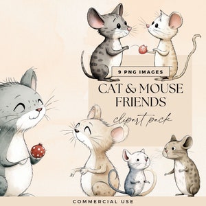 Cat and Mouse Clipart Bundle, Transparent PNG, Whimsy Clip Art, Animal ...