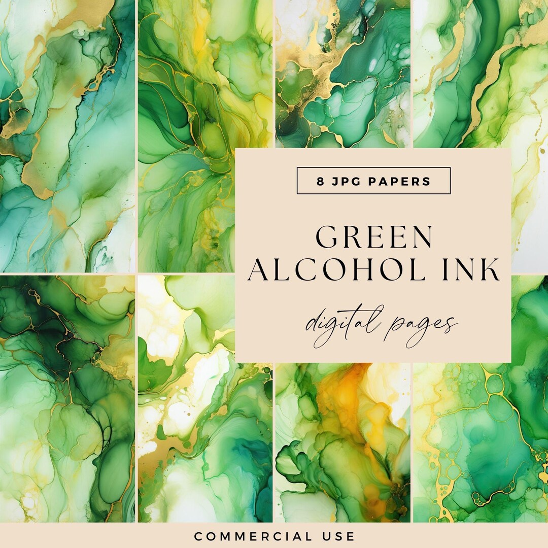 Green Gold Digital Alcohol Ink Digital Pages, Clipart Textures ...