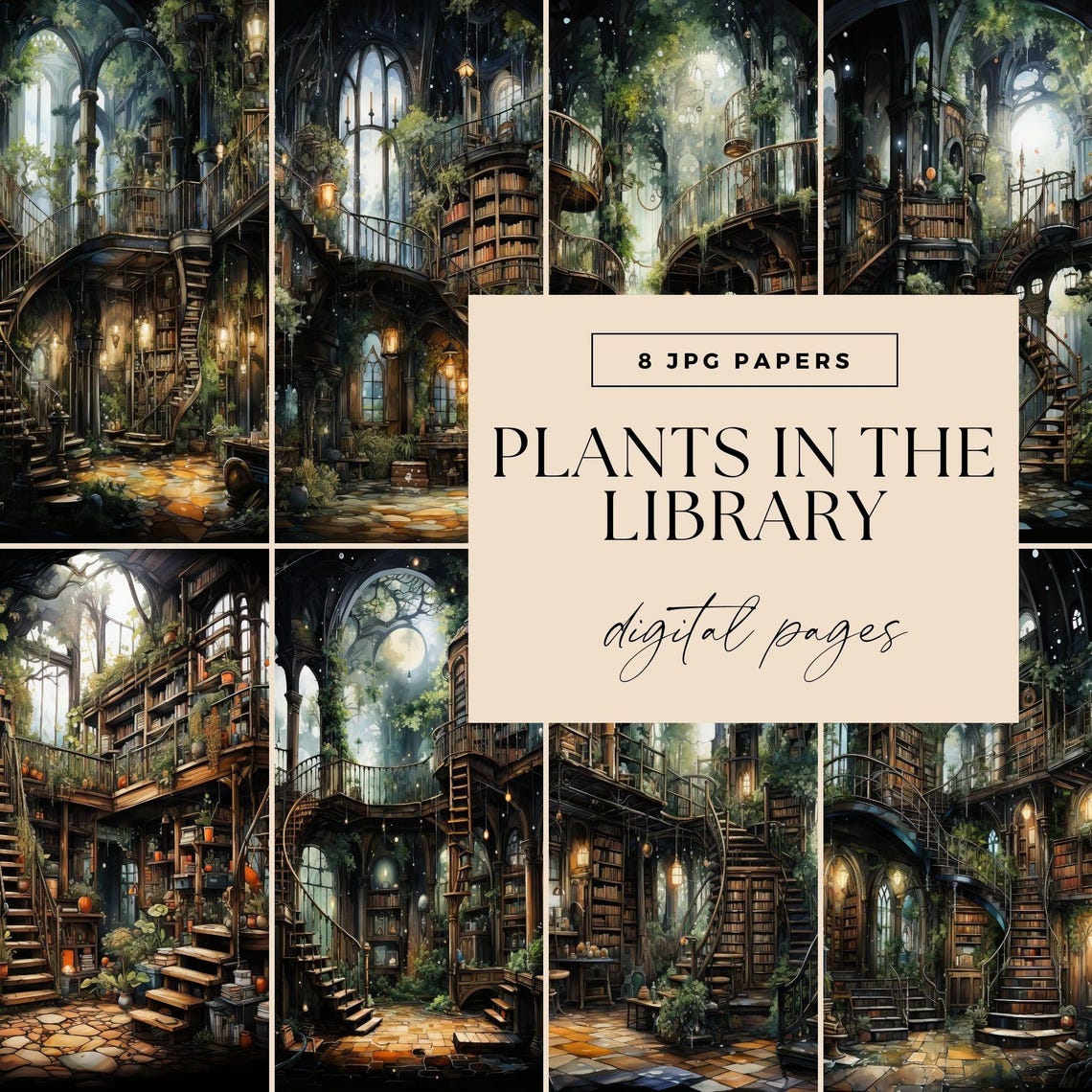 Plant Library Digital Papers, INSTANT DOWNLOAD, Book Lover Jpg 300 Dpi ...