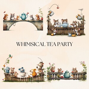 Animal Tea Party Clipart Bundle, Transparent PNG, Quirky Mice Art ...