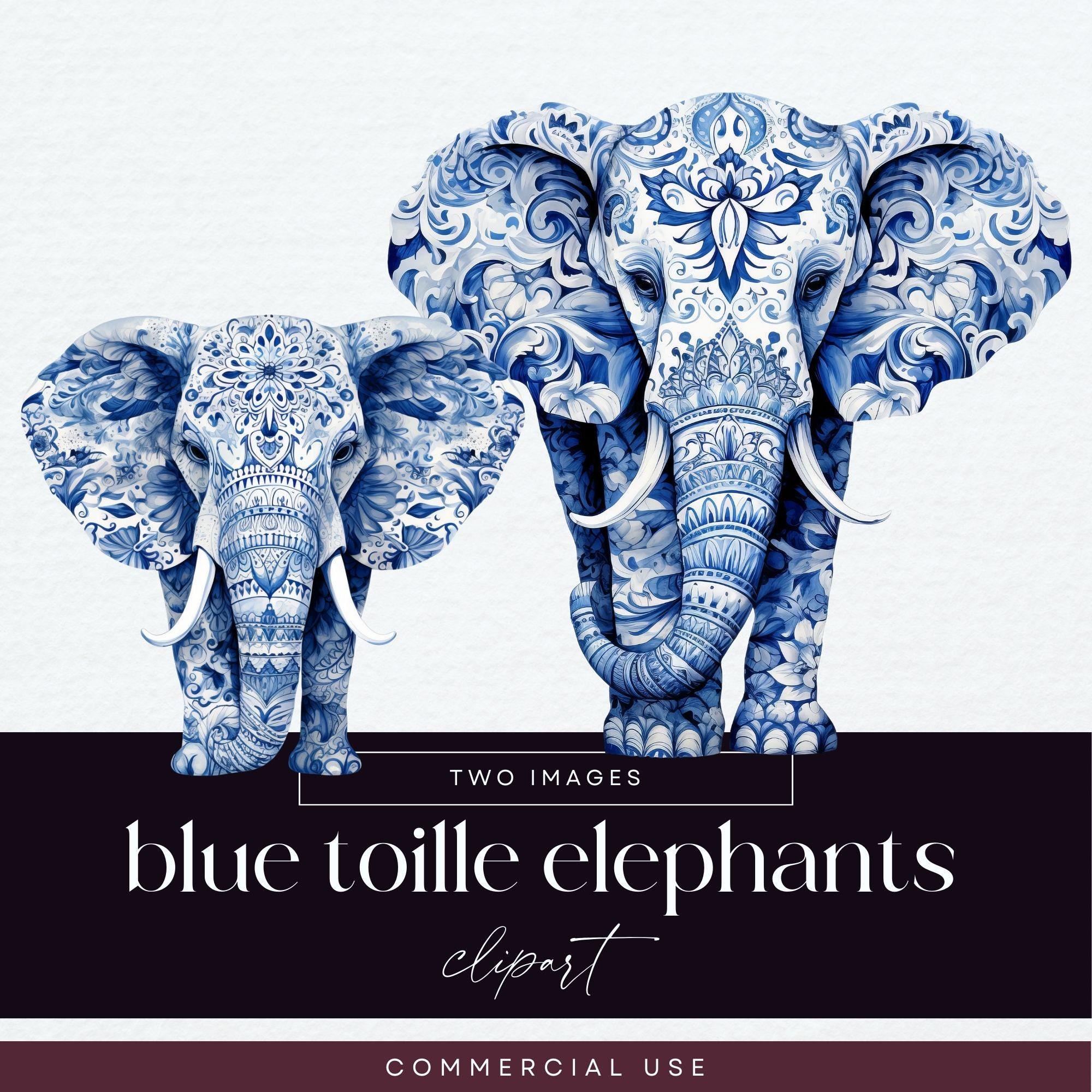 Blue Toile Clipart, Elephant Clip Art, Transparent PNG, Safari Animal ...