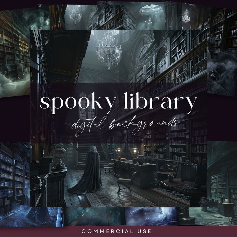 Spooky Library Junk Journal, Dark Backdrop Paper, Digital Download ...
