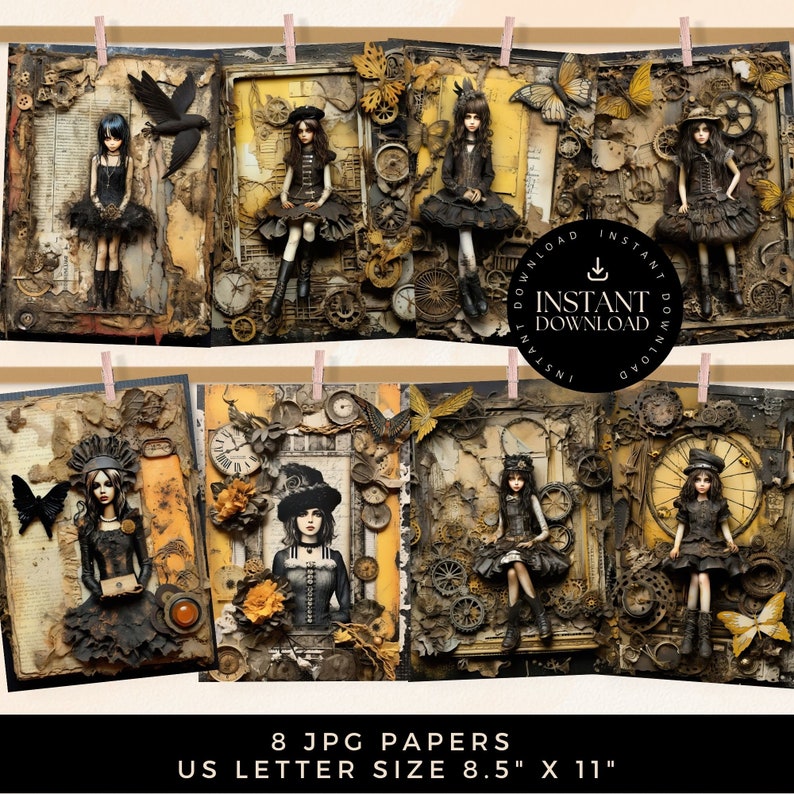 Steampunk Junk Journal Pages, Vintage Papers, Digital DOWNLOAD, Yellow ...
