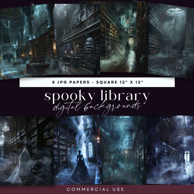 Spooky Library Junk Journal, Dark Backdrop Paper, Digital Download ...