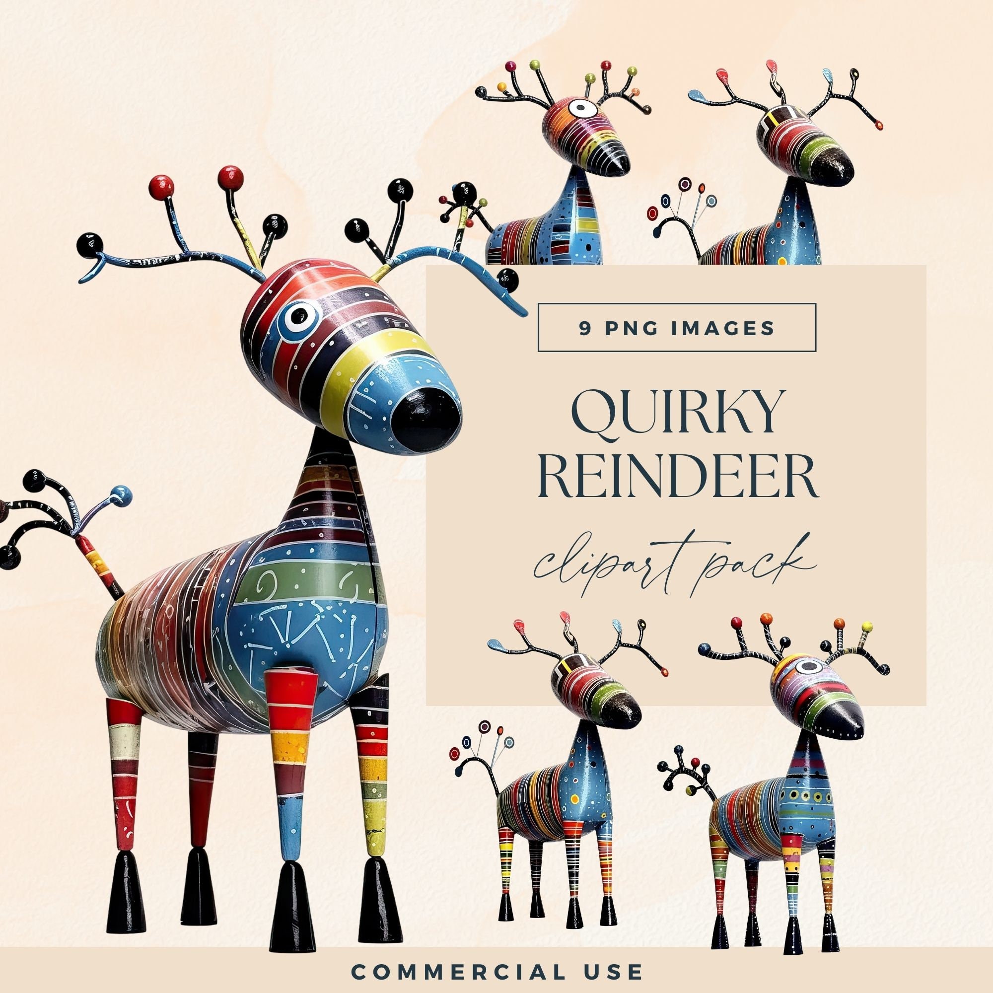 Funny Cute Reindeer Clipart Bundle, Transparent PNG, Whimsical ...