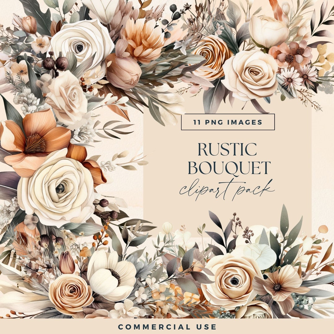 Floral Clipart Rustic Wedding, Boho Bouquet Clip Art Set, Transparent ...