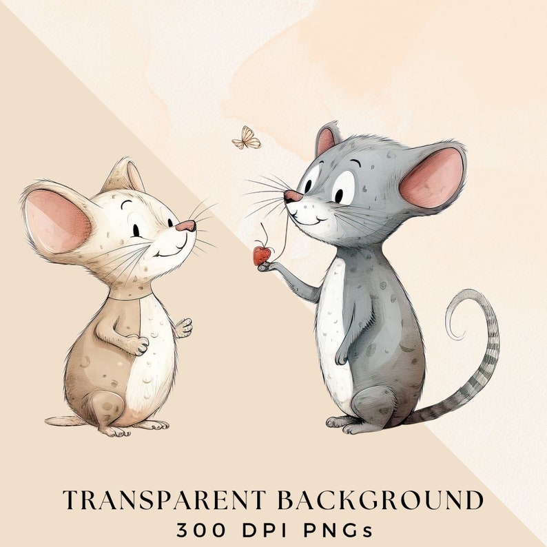 Cat and Mouse Clipart Bundle, Transparent PNG, Whimsy Clip Art, Animal ...